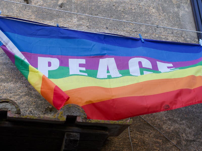 Rainbow peace flag stock photo. Image of waving, rome - 274170990