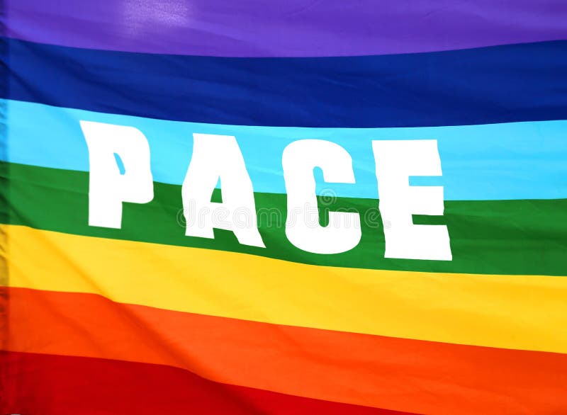 Rainbow peace flag stock image. Image of colour, written - 65684217