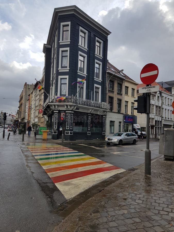 Rainbow Pedestrian Crosswalk in Belgium Editorial Image - Image of ...