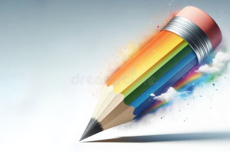 Rainbow Pencil Leaving a Colored Trace. Space for Text. Stock Photo ...