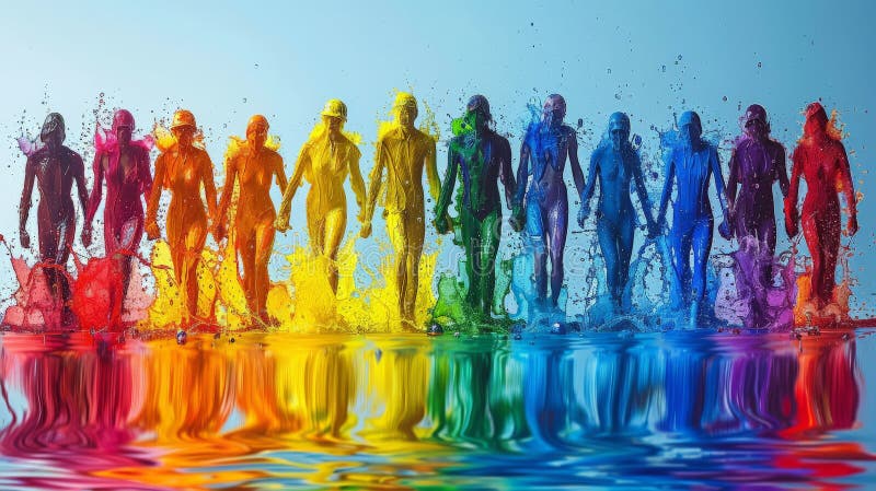 Rainbow People Walking.Harmony in Motion Stock Illustration ...