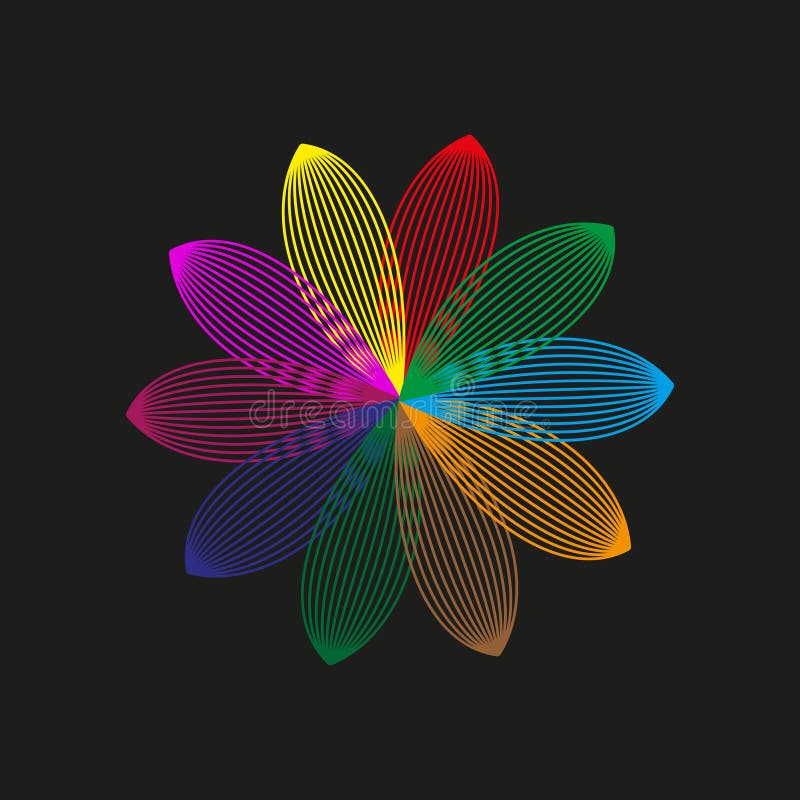 Rainbow Petal Flower. Color Spectrum Vector. Gradient Abstract Blossom ...