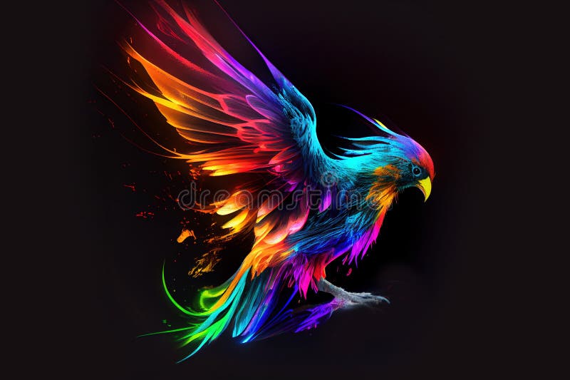 Rainbow Phoenix Over Dark Background. Stock Illustration - Illustration ...