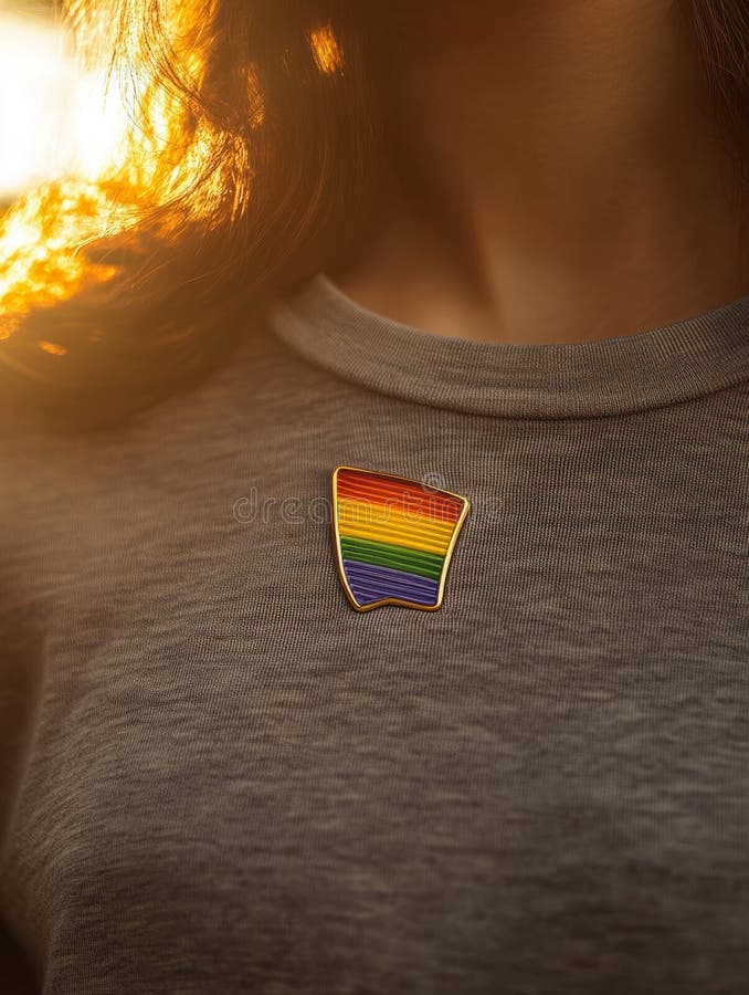Rainbow Pin on Shirt Symbolizing Pride and Inclusivity. Stock Photo ...
