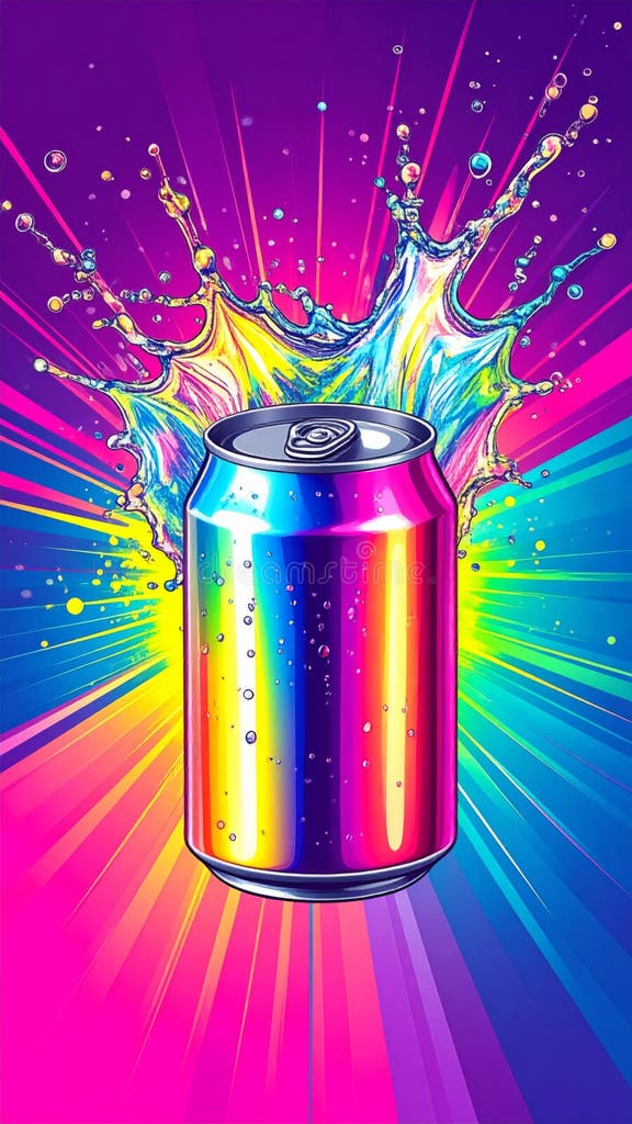Rainbow Pixel Art Can with Colorful Splash Stock Illustration ...