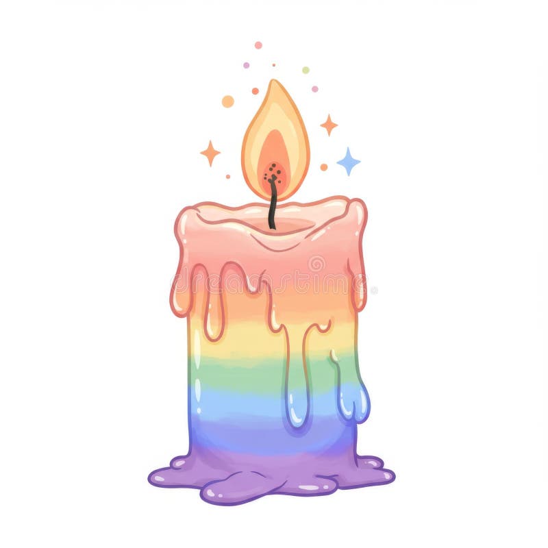 Rainbow Pixel Art Candle with Melting Wax and Sparkling Flame Stock ...
