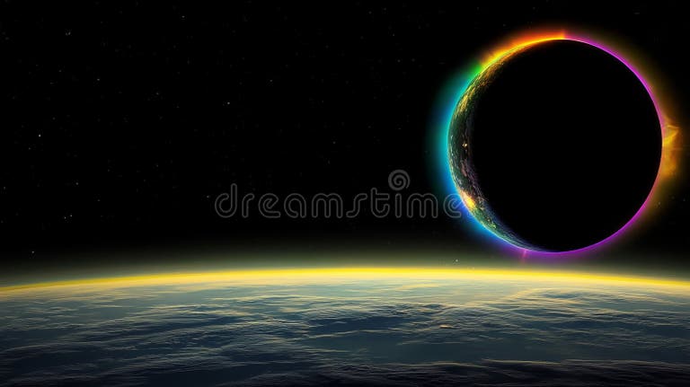 Rainbow Planet Eclipse Digital Art Composition, Space Scene, Celestial ...