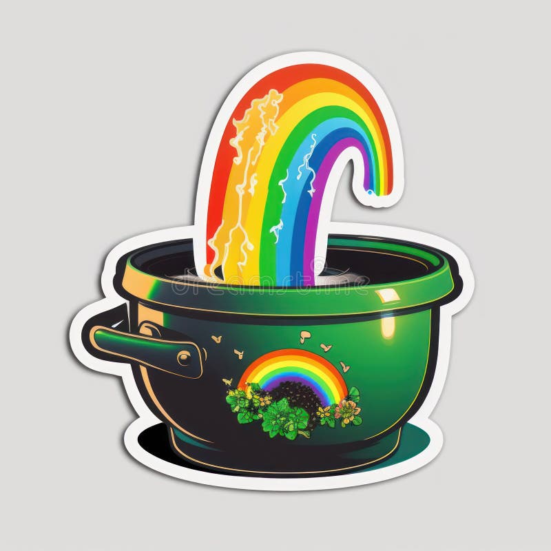 Rainbow Pot of Gold Sticker for Saint Patrick S Day Celebrations. Stock ...