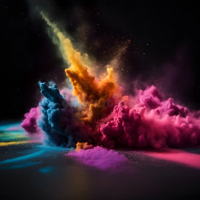 Rainbow Color Powder Burst on Black Stock Illustration - Illustration ...