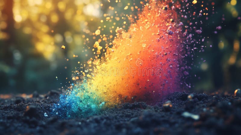 Rainbow Powder Explosion on Dark Soil Stock Illustration - Illustration ...