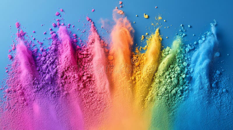 Rainbow Powder Explosions on Blue Background Stock Illustration ...