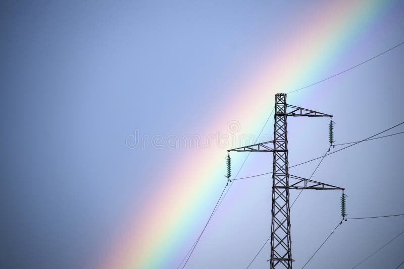 Rainbow through power line stock image. Image of background - 71631907
