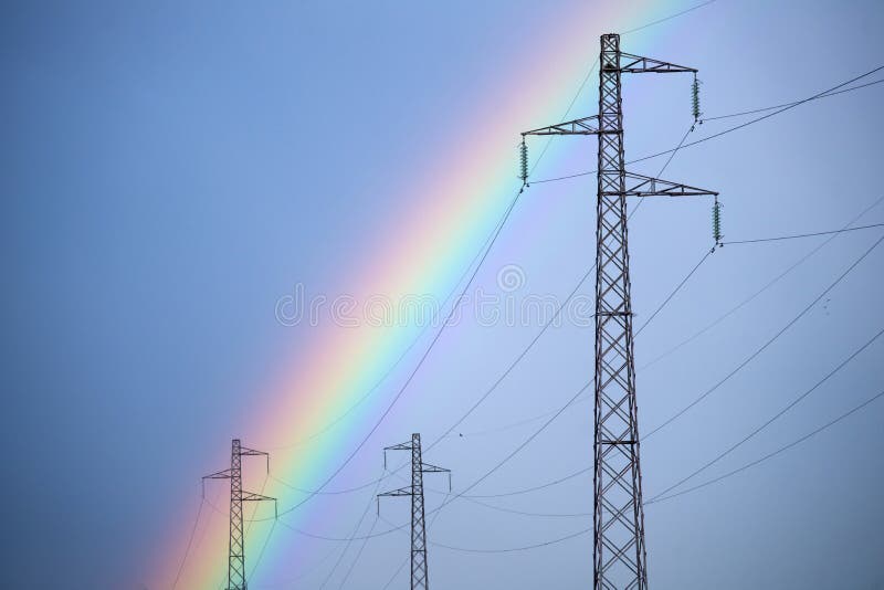 Rainbow through power line stock photo. Image of rainbow - 71633432
