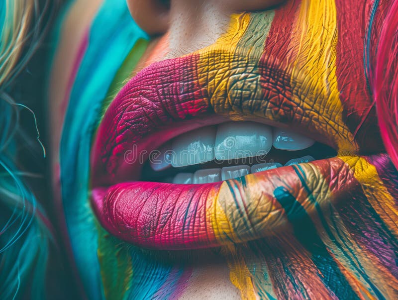 Rainbow Pride Lips Painted for Healing and Harmony. Stock Illustration ...