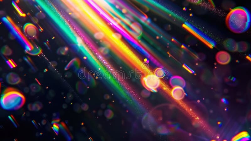 Rainbow Prism Light Bokeh on Black Background Stock Illustration ...