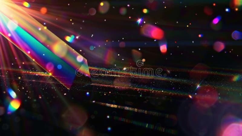 Rainbow Prism Light Effect on Black Background with Bokeh Lens Flare ...