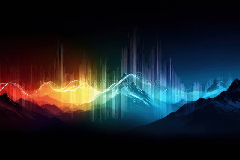 Rainbow Pulse Waveform Flows through Mountain Peaks, Creating a Vibrant ...