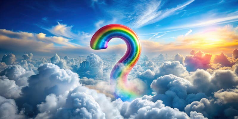 Rainbow Question Mark Soaring Above a Sea of Clouds at Sunset ...