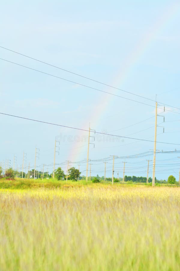 Rainbow after Rain in the Field. Stock Photo - Image of light, bright ...