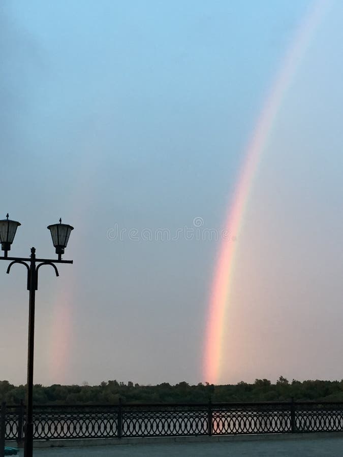 Rainbow after Rain Over the River! Stock Photo - Image of moon, murom ...