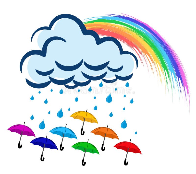 Rainbow with rain. stock vector. Illustration of autumn - 66550583