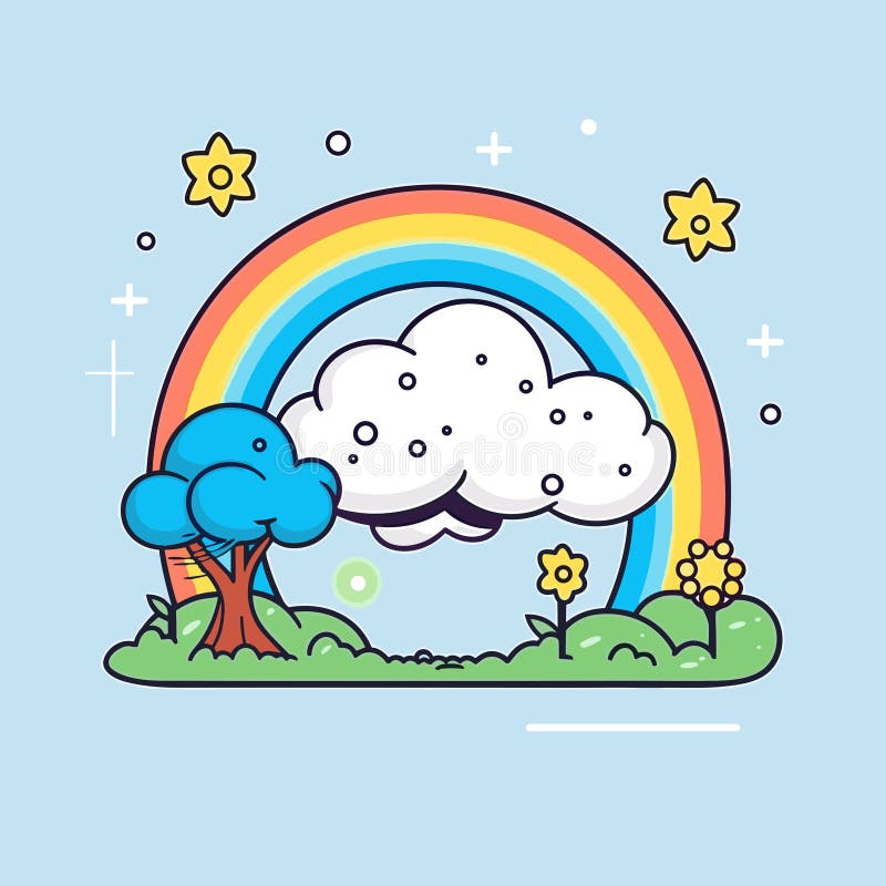 Rainbow Hand-drawn Comic Illustration. Rainbow. Vector Doodle Style ...
