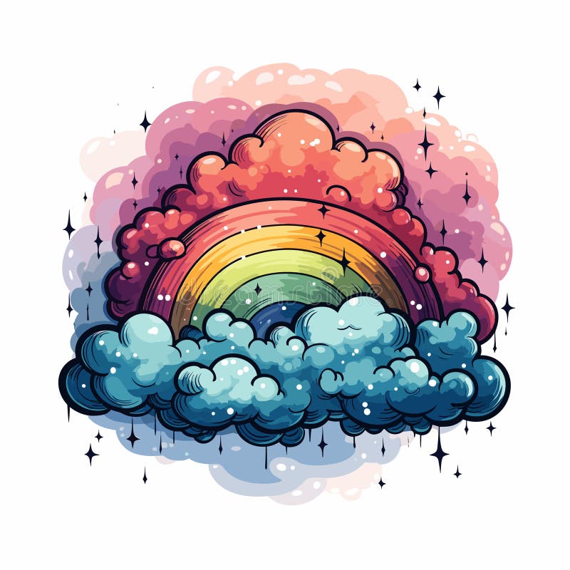 Rainbow Hand-drawn Comic Illustration. Rainbow. Vector Doodle Style ...
