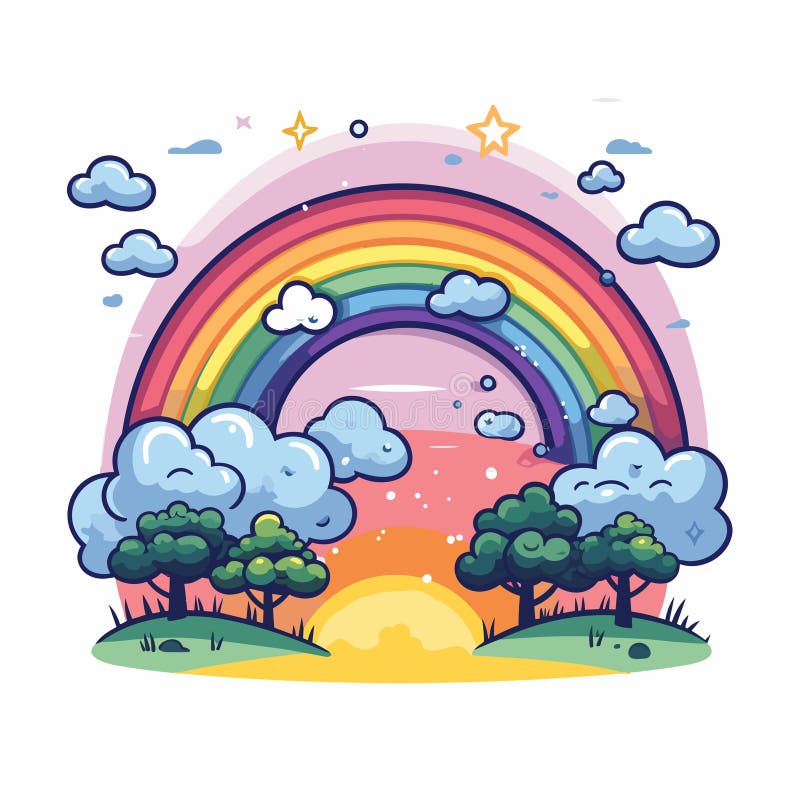 Rainbow Hand-drawn Comic Illustration. Rainbow. Vector Doodle Style ...