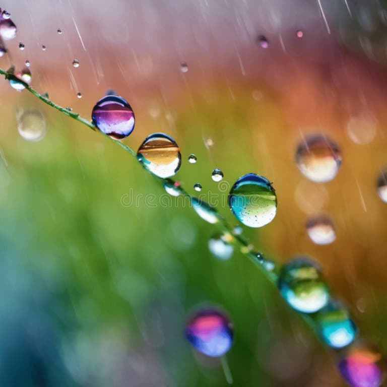 Rainbow Raindrops Falling into a Puddle Stock Illustration ...