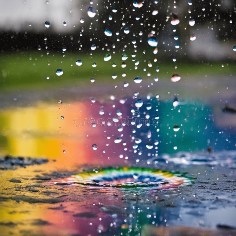 Rainbow Raindrops Falling into a Puddle Stock Illustration ...