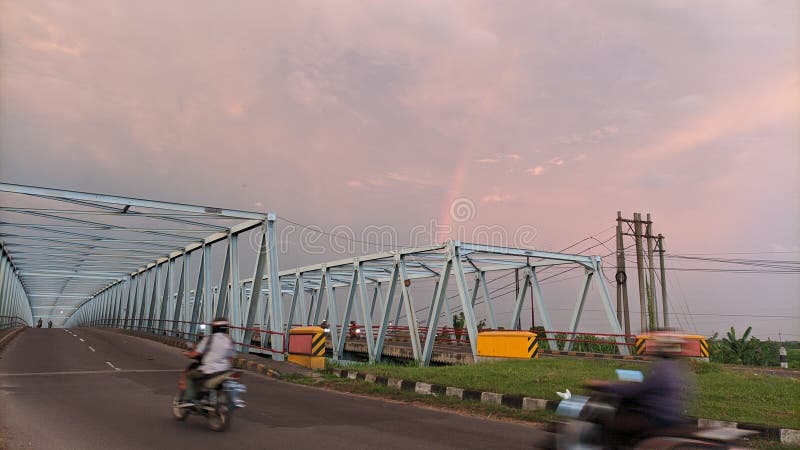 Rainbow Raise in between of Twin Bridge Stock Image - Image of ...