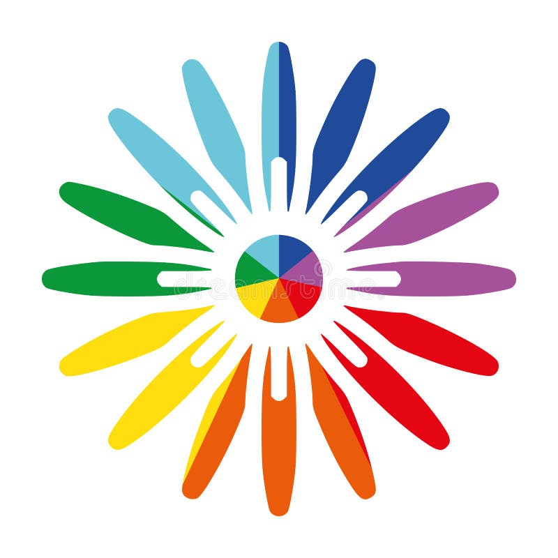 Rainbow Ray Flower Daisy Flat Vector Icon for Printing Clockwise E ...