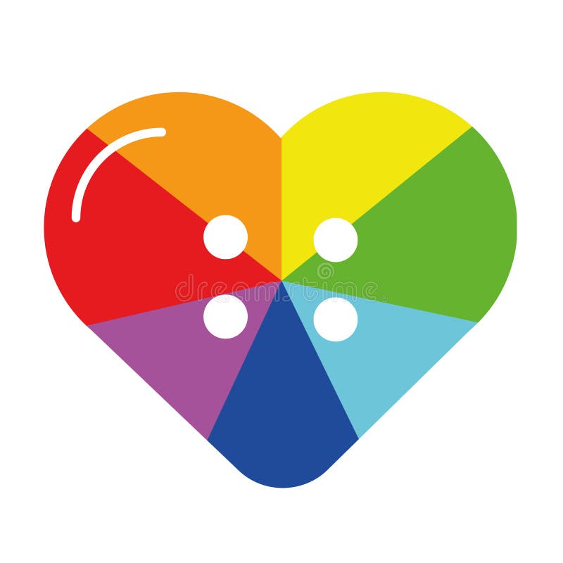 Rainbow Ray Heart Button for Clothes Flat Vector Icon for Printing ...