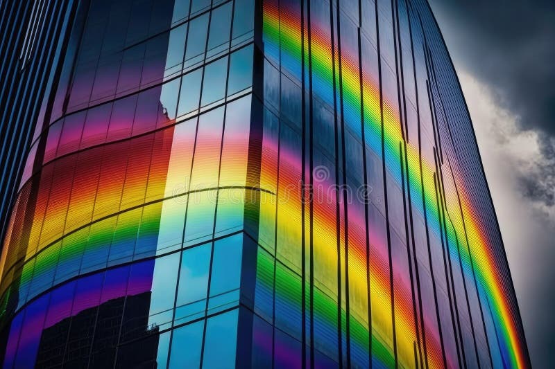Rainbow Reflected in the Windows of a Towering Skyscraper Stock ...