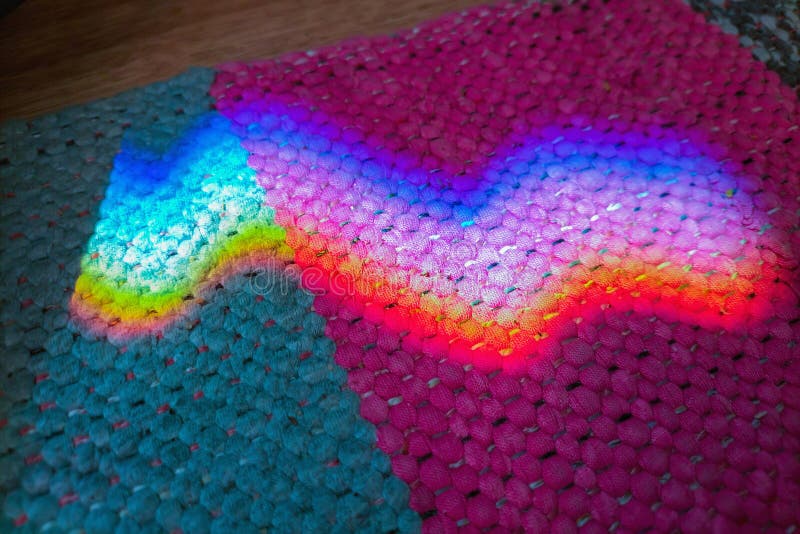 Rainbow Reflection from Mirror on Full Carpet. Interference of Sunlight ...