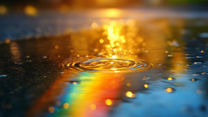 Rainbow Reflection in a Puddle with Sunlight. Stock Image - Image of ...