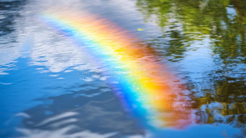Rainbow Reflection in a Still Body of Water Stock Illustration ...