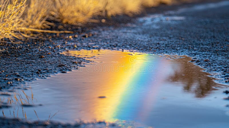 A Rainbow Reflects in a Puddle of Water Stock Illustration ...