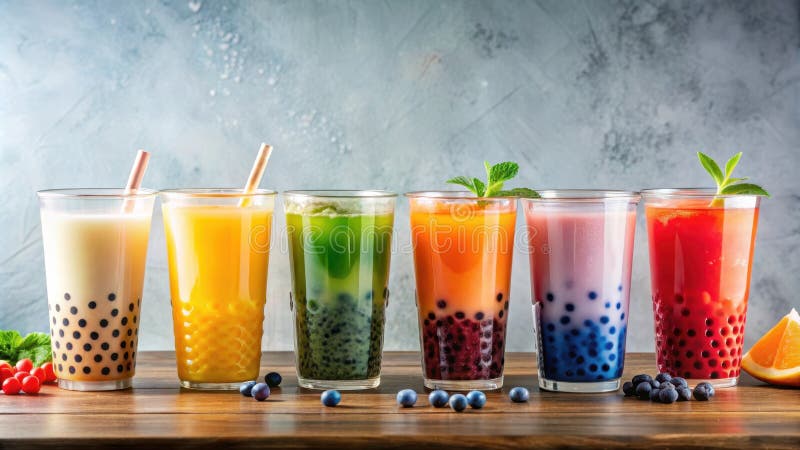 Rainbow of Refreshing Bubble Teas a Vibrant Display of Flavorful Drinks ...