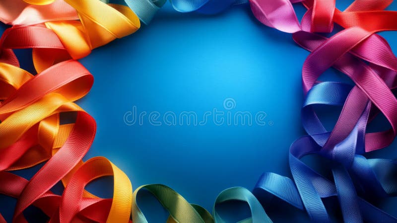 Rainbow Ribbons Frame Blue Background Stock Illustration - Illustration ...