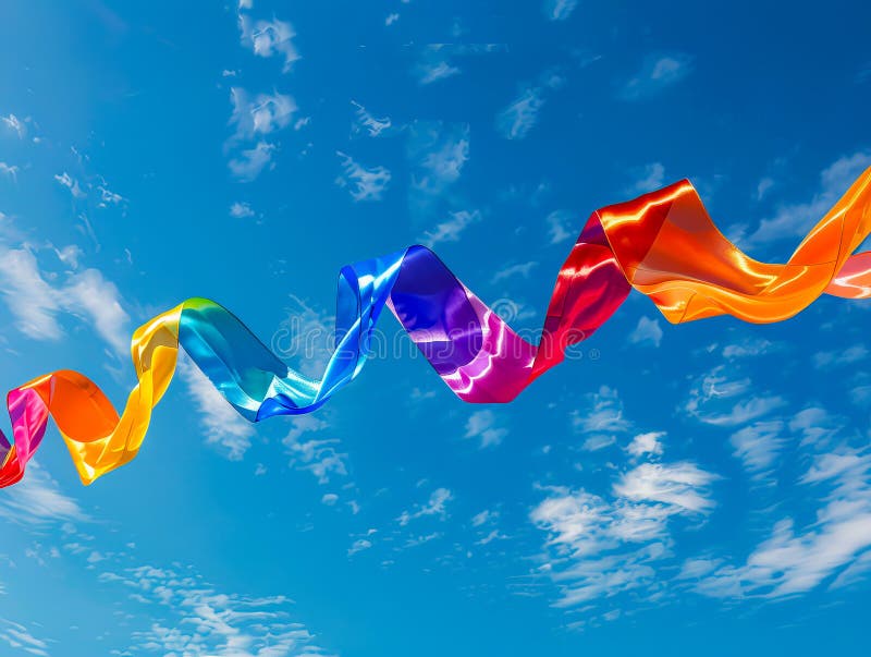 Rainbow ribbons in the sky stock photo. Image of blue - 317780334