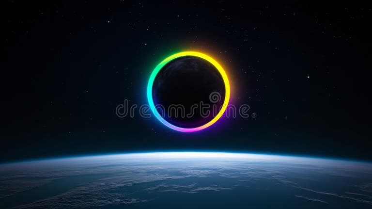 Rainbow Ring Eclipse Over Earth, Space, Astronomy Stock Illustration - Illustration of universe ...