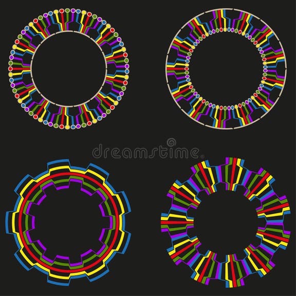 Rainbow Ring Set. Concentric Loop Vector. Glowing Circular Motif. Dark ...