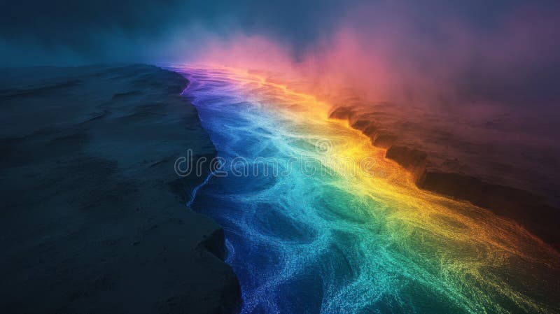Rainbow River at Night: a Digital Fantasy Landscape Stock Illustration - Illustration of surreal ...