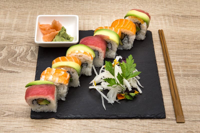 Rainbow roll stock image. Image of salmon, tasty, meat - 1103643
