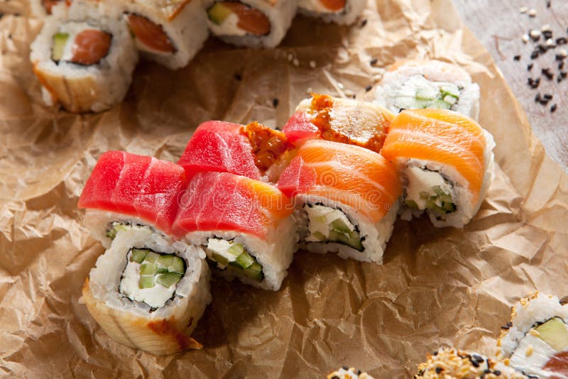 Rainbow Roll stock photo. Image of cuisine, cream, material - 70844868