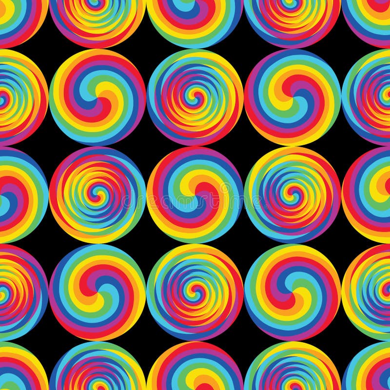 Rainbow Rose Aggressive Swirl Circle Black Seamless Pattern Stock Vector - Illustration of ...
