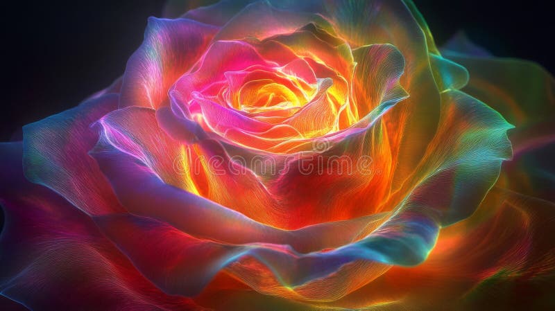 Rainbow Rose Glowing with Vibrant Colors Stock Illustration ...