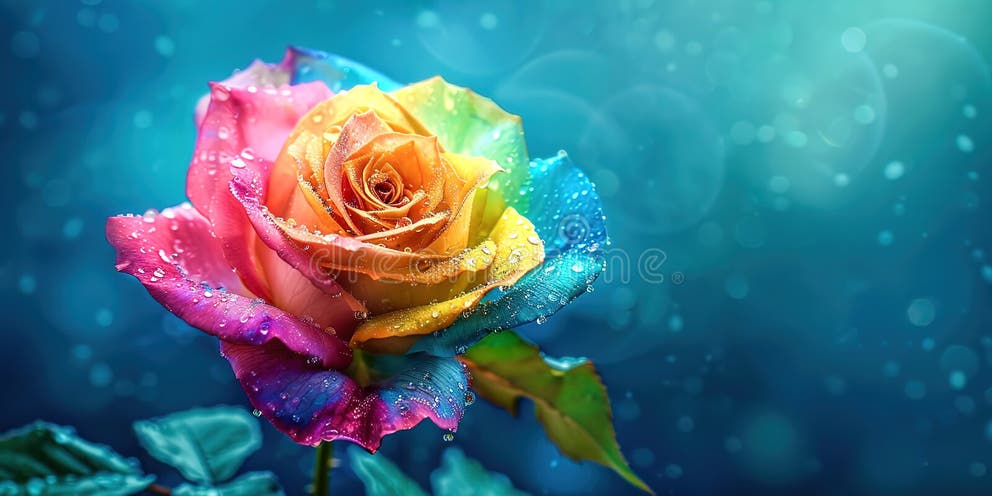 Rainbow Rose with Raindrops Stock Photo - Image of multicolored ...