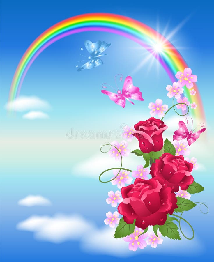 Rainbow and roses stock vector. Illustration of high - 21966853